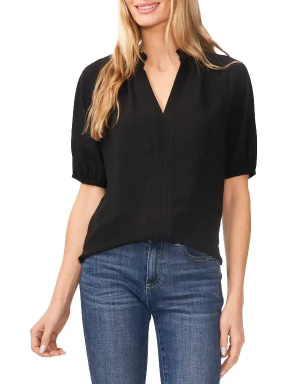 CECE DUPRAZ Ruffle Split Neck Blouse - Rich Black