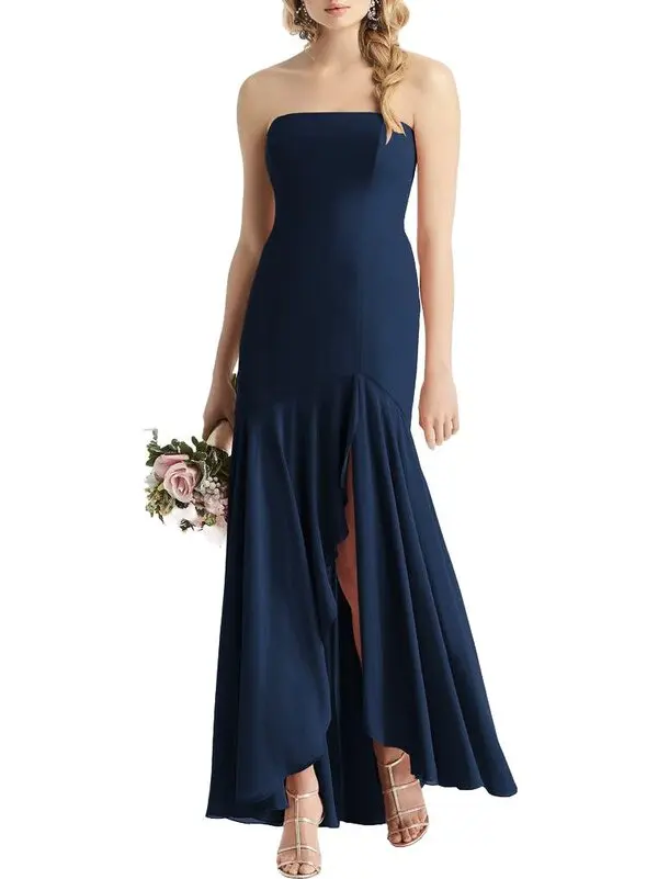 After Six Strapless High-low Matte Chiffon Gown - Midnight