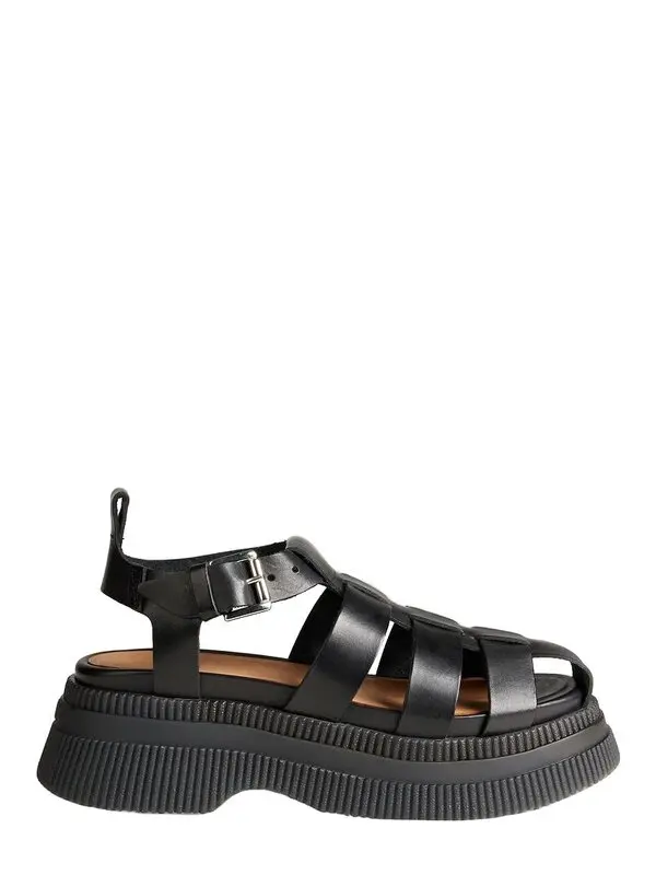 GANNI Leather Platform Sandals - Black