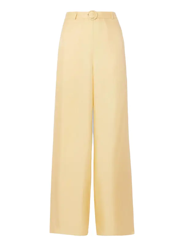 Lapointe Belted Silk-twill Pants - Pastel Yellow