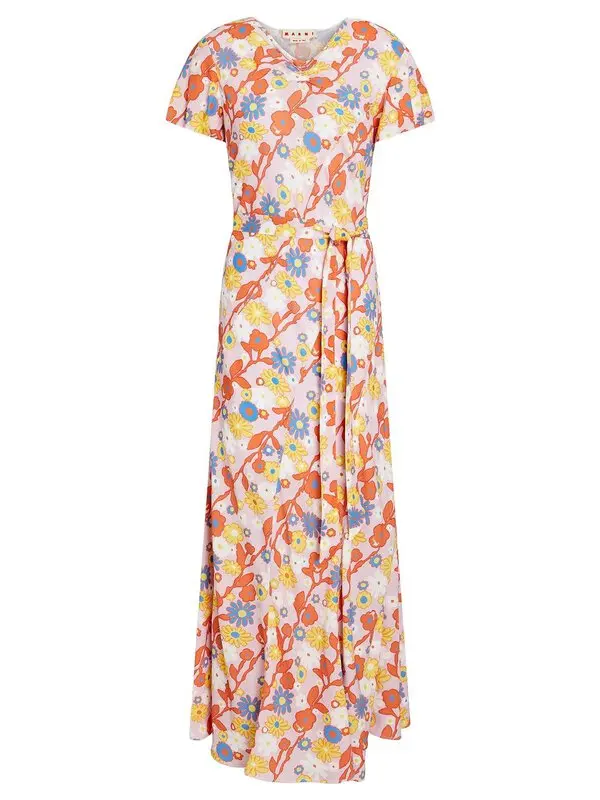 Marni Floral-print Crepe Midi Dress - Baby Pink