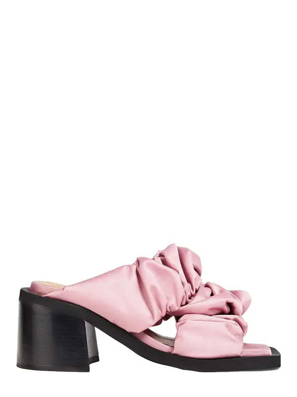 GANNI Ruched Satin Mules - Baby Pink