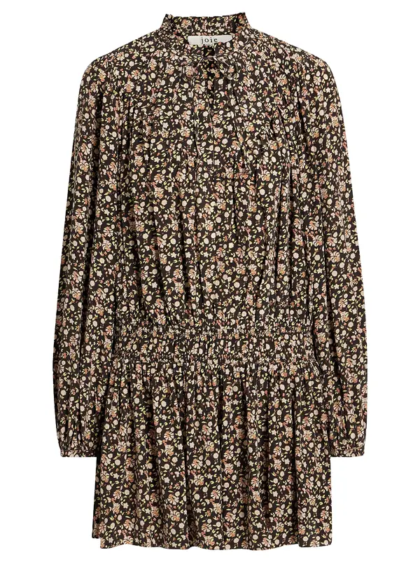 Joie Essex Floral-print Silk Crepe De Chine Mini Dress - Chocolate
