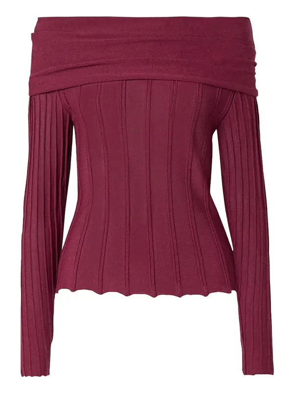 Agnona Off-the-shoulder Ribbed-knit Top - Burgundy
