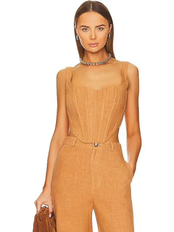 Bardot Linen Corset Bustier - Camel