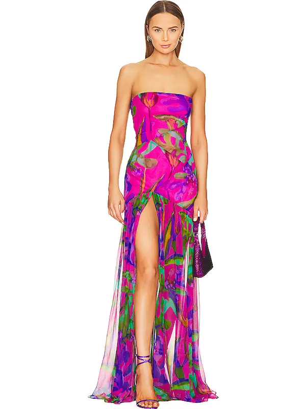 Retrofete Nicole Silk Dress - Tropical Leaf