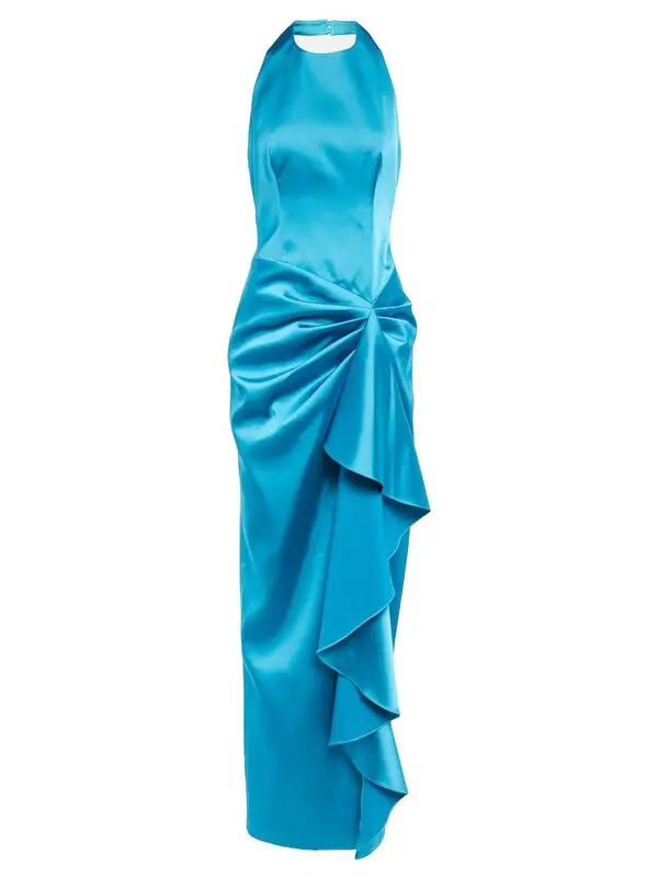 RASARIO Halterneck Draped Gown - Blue