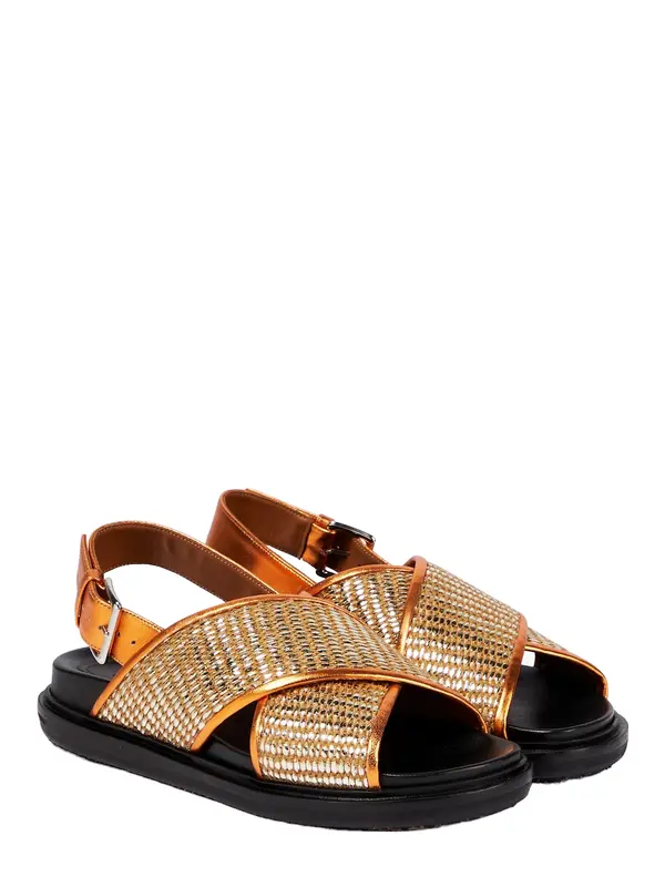 Marni Fussbett Leather-trimmed Sandals - Gold