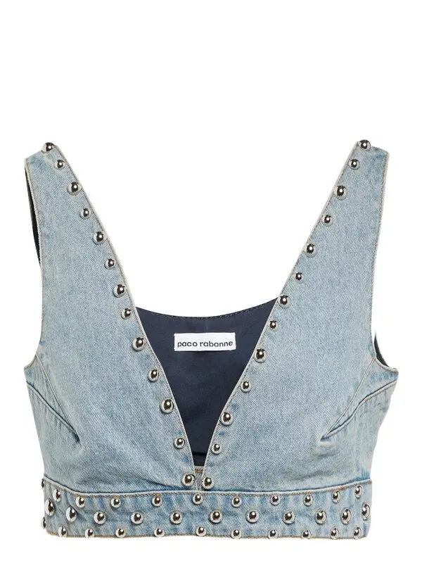 Rabanne Stud-embellished Denim Bra Top - Blue