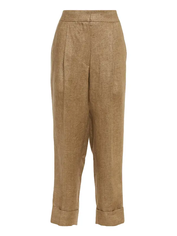 Brunello Cucinelli Mid-rise Tapered Linen Pants - Beige