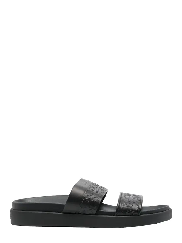 Calvin Klein Embossed Leather Slides - Black