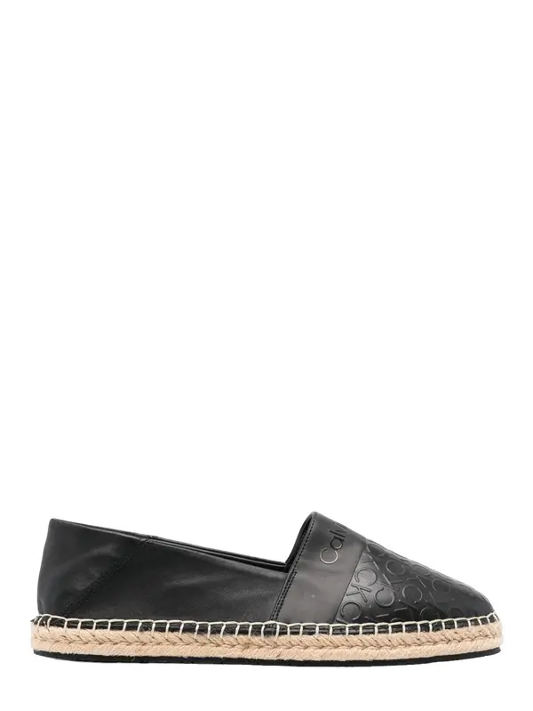 Calvin Klein Embossed-logo Leather Espadrilles - Black