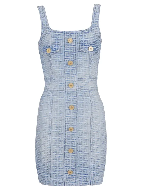 Balmain All-over Monogram Denim Dress - Blue