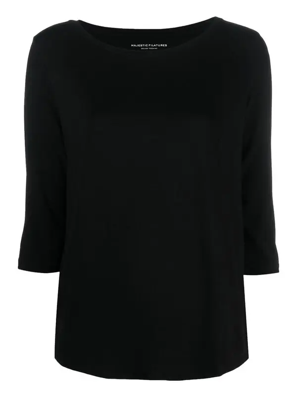 Majestic Filatures Boat-neck Jersey Top - Black
