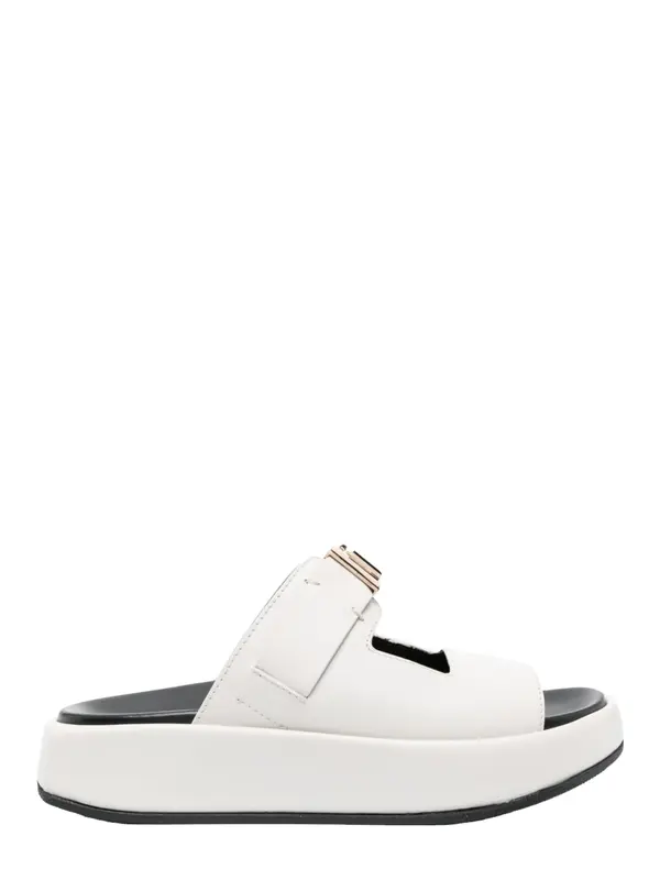 Furla Logo-plaque Leather Platform Slides - Neutrals