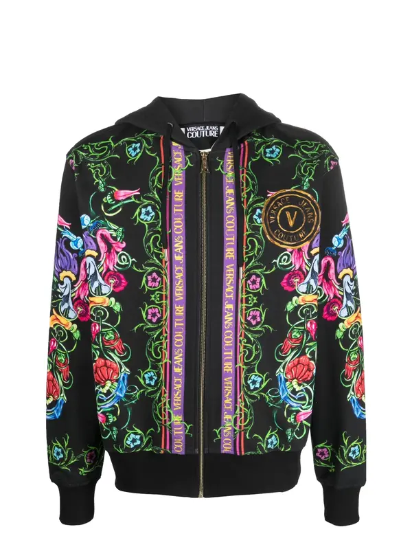 Versace Baroque-print Cotton Hoodie - Black