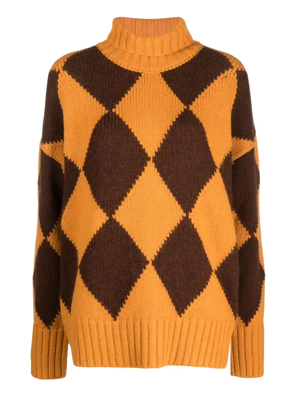 La DoubleJ Argyle Roll-neck Jumper - Yellow