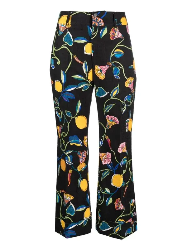 La DoubleJ Hendrix Floral Print Cropped Trousers - Black