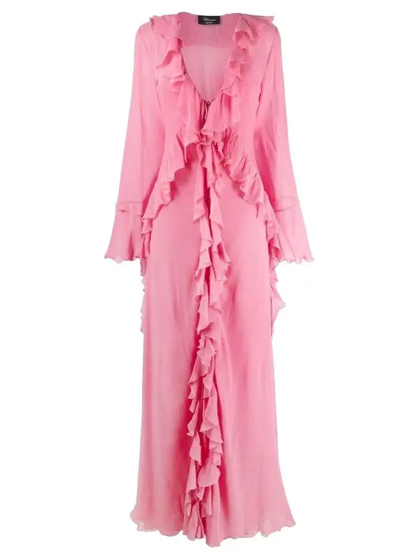 Blumarine Ruffled Chiffon Gown - Pink