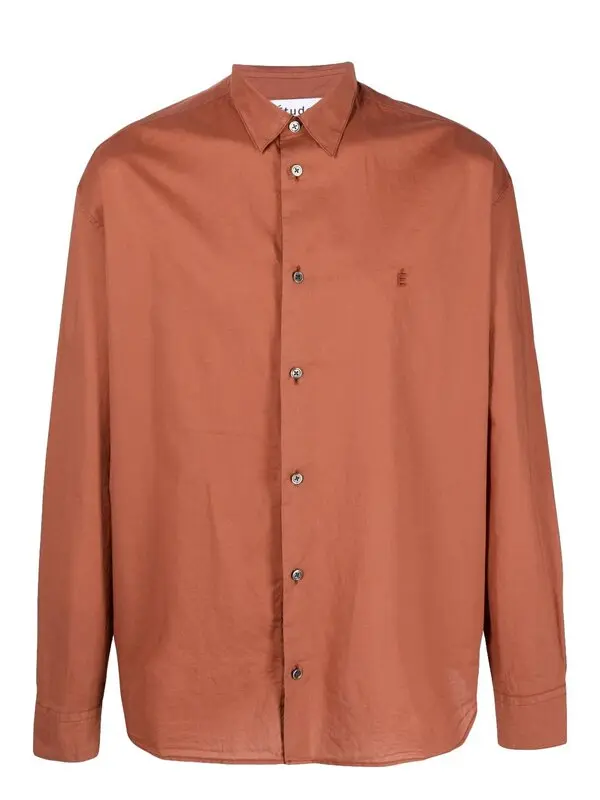 ÉTUDES STUDIO Logo-embroidery Long-sleeve Shirt - Brown
