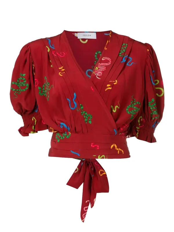 Isolda Lena Motif-print Wrap Blouse - Red