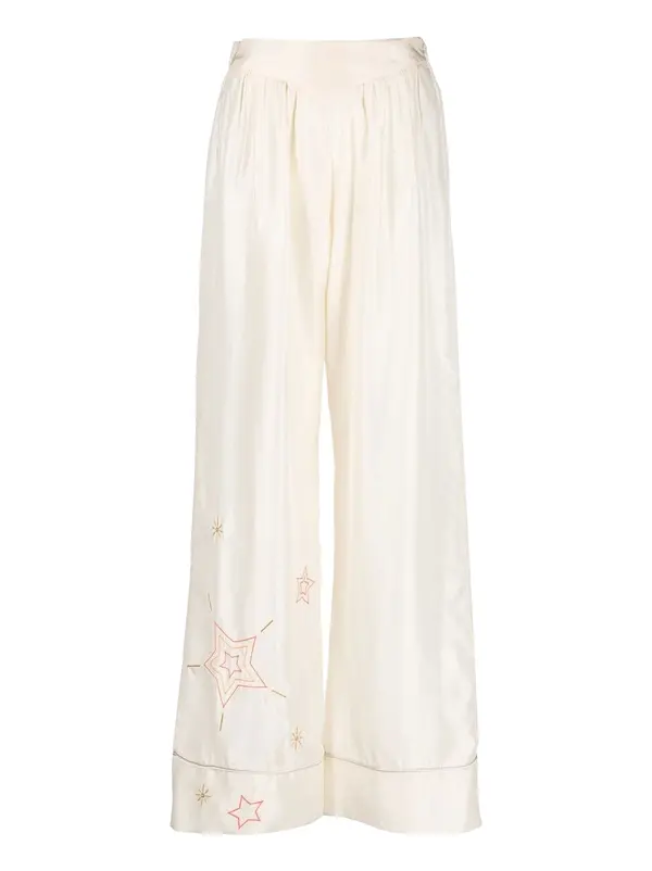 FORTE_FORTE Embroidered Palazzo Pants - Neutrals