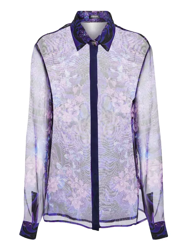 Versace Floral Silk Chiffon Shirt - Purple