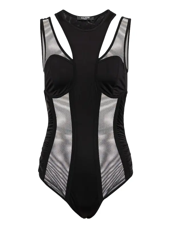 Balmain Cutout Tulle Bodysuit - Black