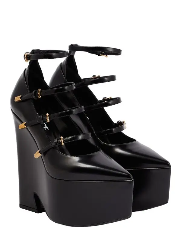 Versace Leather Platform Pumps - Black