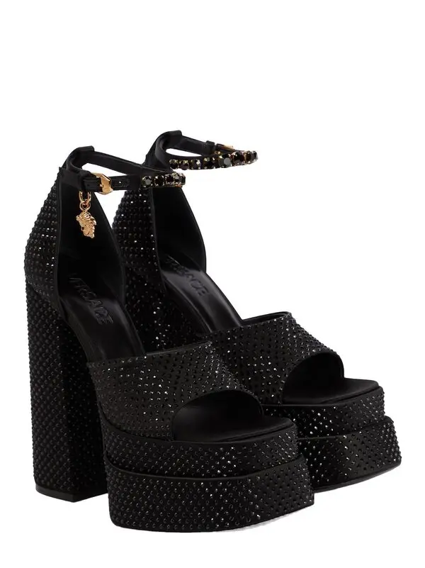 Versace Medusa Aevitas Embellished Platform Sandals - Black