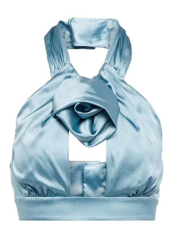 Alessandra Rich Ruched Satin Crop Top - Blue
