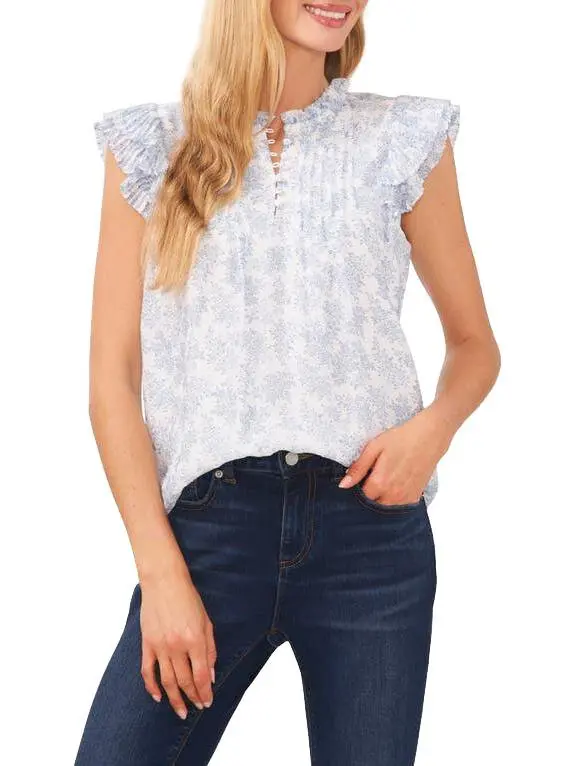 CECE DUPRAZ Floral Pintuck Ruffle Cap-sleeve Blouse - Ultra White