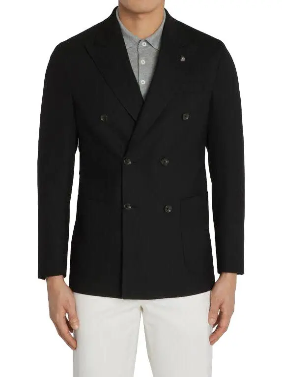 JACK VICTOR Hill Soft Constructed Double Breasted Wool Blend Sport Coat - Black