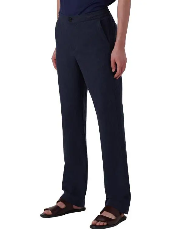 Bugatchi Button Front Linen Pants - Navy