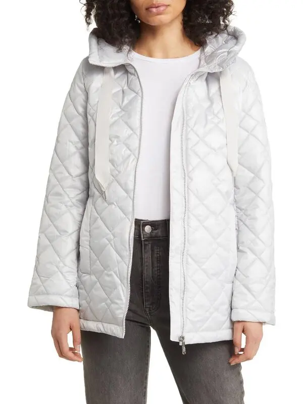 Sam Edelman Hooded Water Repellent Quilted Puffer Jacket - Silver
