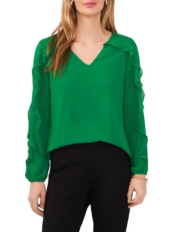 Chaus Ruffle Sleeve V-neck Blouse - Lush Green 334