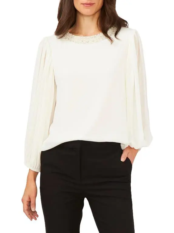 Chaus Embellished Balloon Sleeve Blouse - Lily Ivory