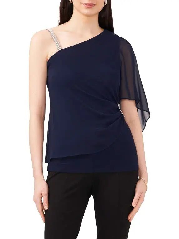 Chaus Rhinestone Strap Overlay One-shoulder Top - Navy