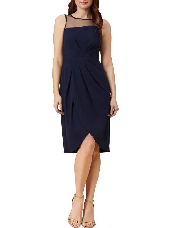 Adrianna Papell Illusion Yoke Crepe Sheath Dress - Midnight
