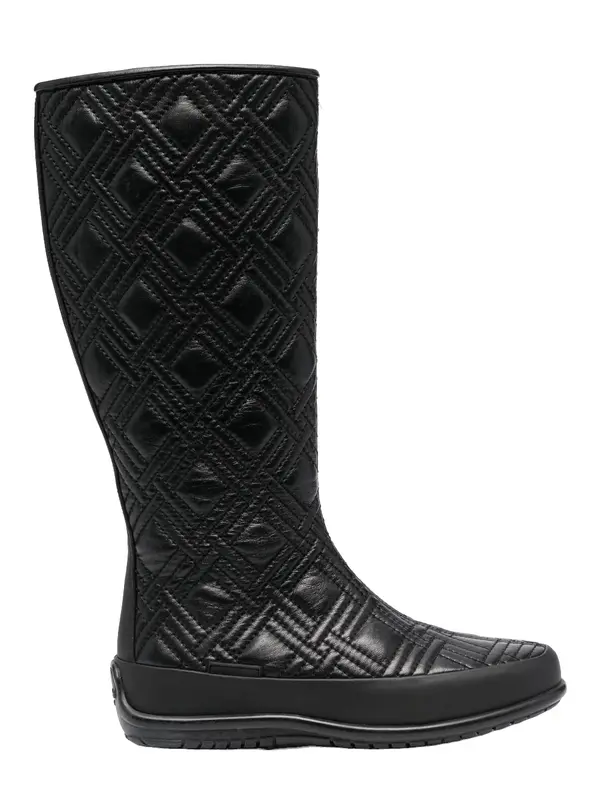 BALDININI Diamond-pattern Leather Boots - Black