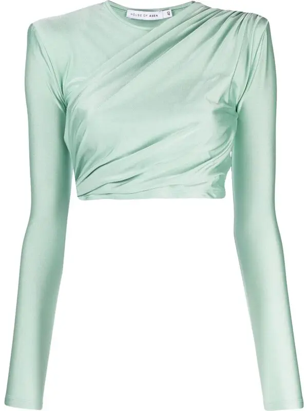 Amen Draped Detail Cropped Top - Green