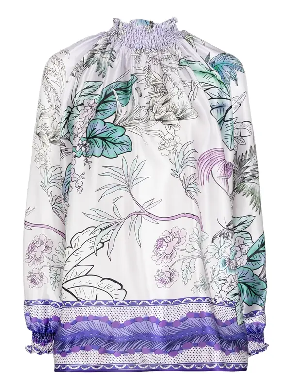 F.R.S FOR RESTLESS SLEEPERS Shirred-neck Floral Print Blouse - Purple