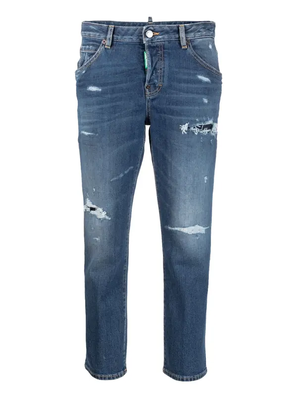 Dsquared2 Distressed Slim-fit Cropped Jeans - Blue