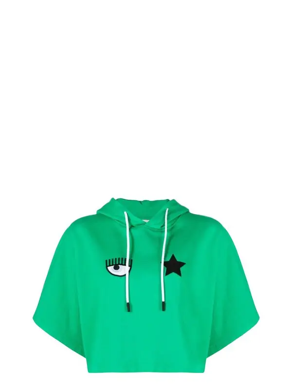CHIARA FERRAGNI Eye-like Motif Cropped Hoodie - Green