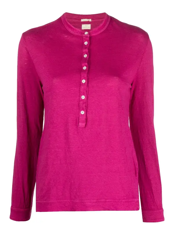 Massimo Alba Java Linen Henley Shirt - Pink