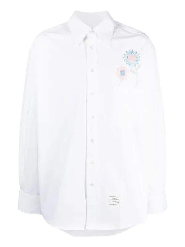 Thom Browne Madras Flower Patch-embroidered Cotton Shirt - White