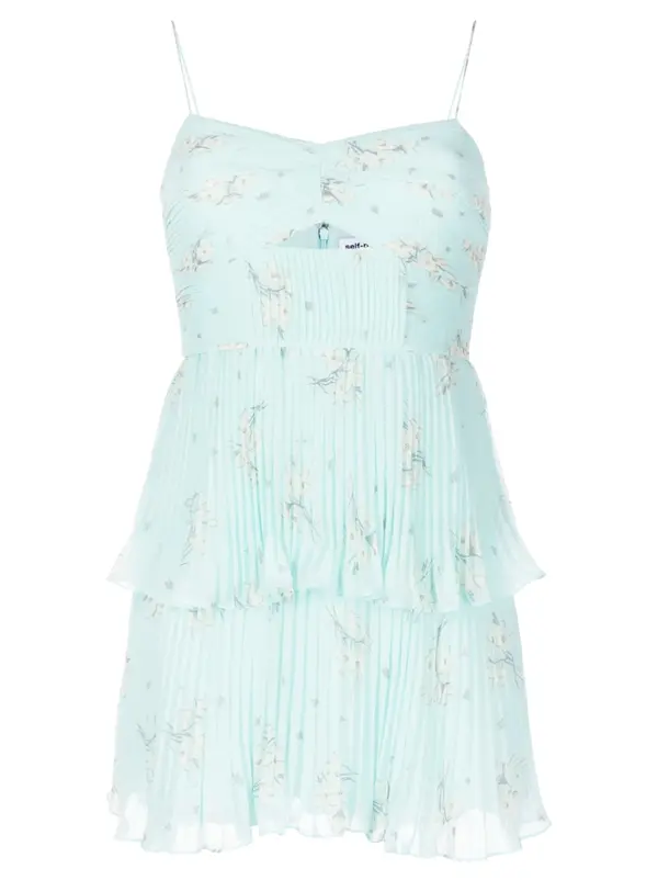 SELF-PORTRAIT Floral-print Tiered Chiffon Minidress - Blue