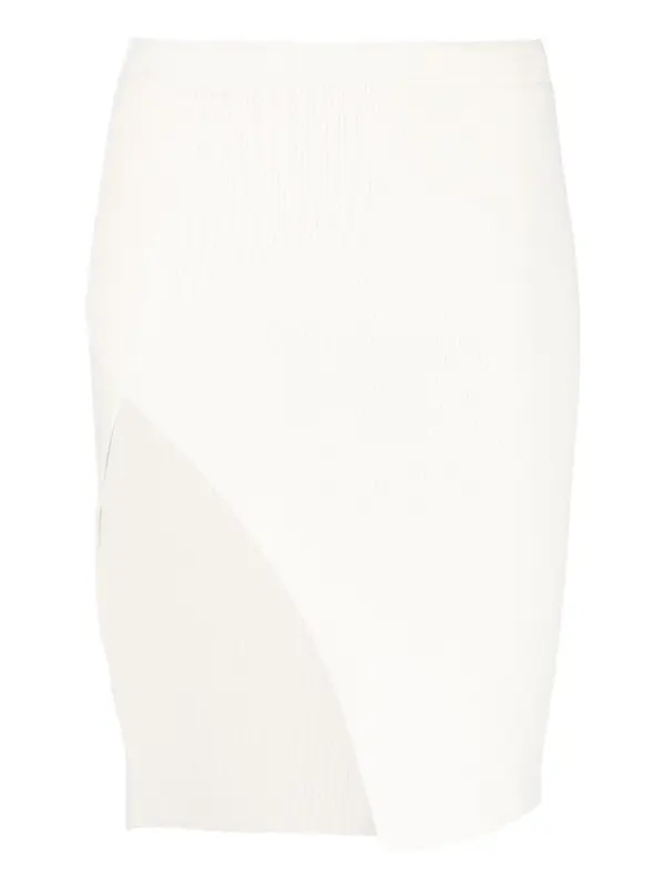 LANEUS Ribbed Knit Asymmetric Midi Skirt - White