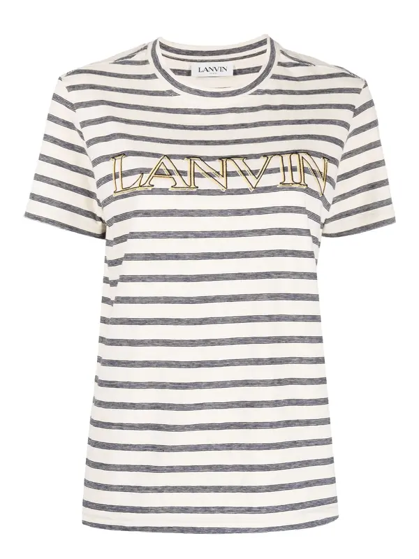 LANVIN Logo-print Striped T-shirt - Neutrals