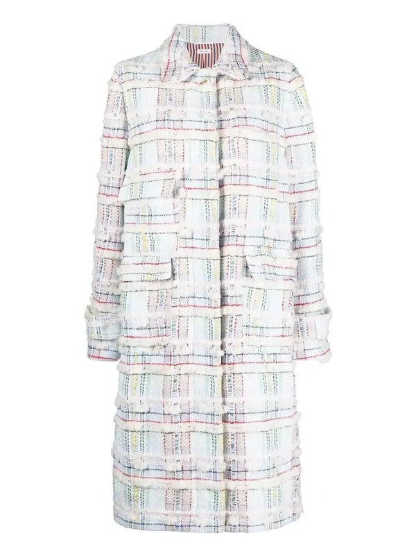 Thom Browne Single-breasted Tweed Coat - White